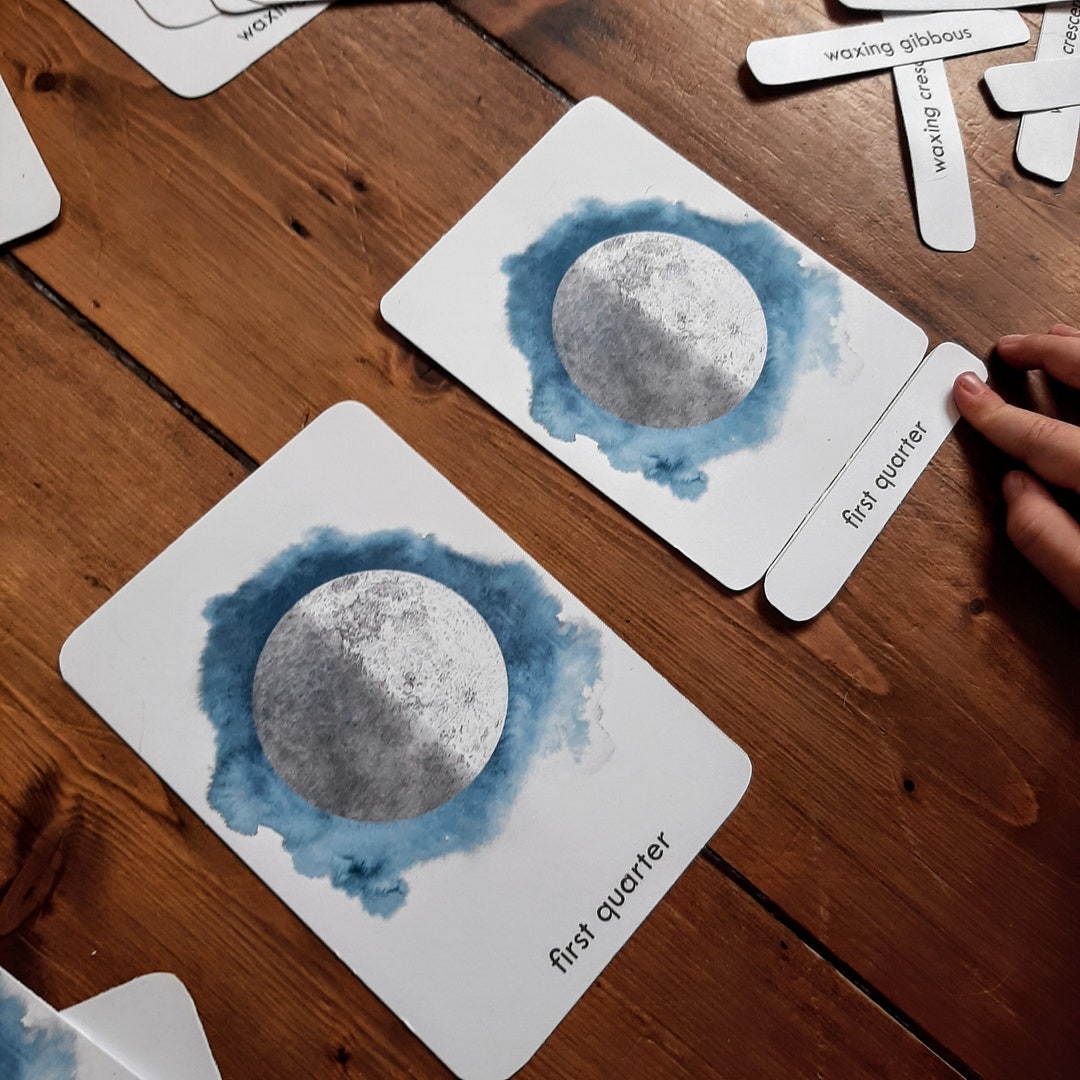 Moon Phases 3-part Cards Printable Flashcards Lunar Study - Etsy