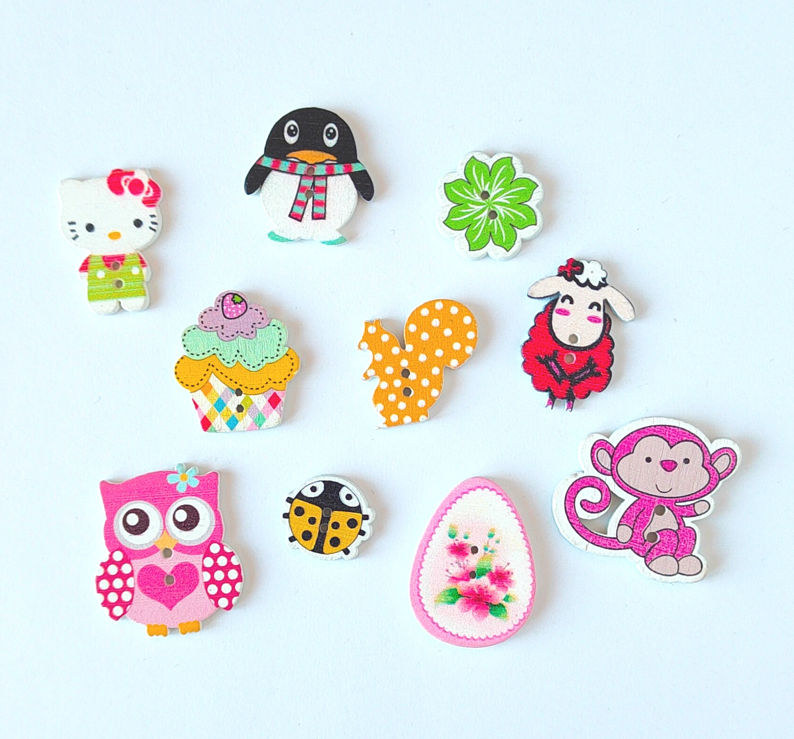 10 Pieces of CHILDREN'S BUTTONS Made of WOOD. Button for Needlework ...