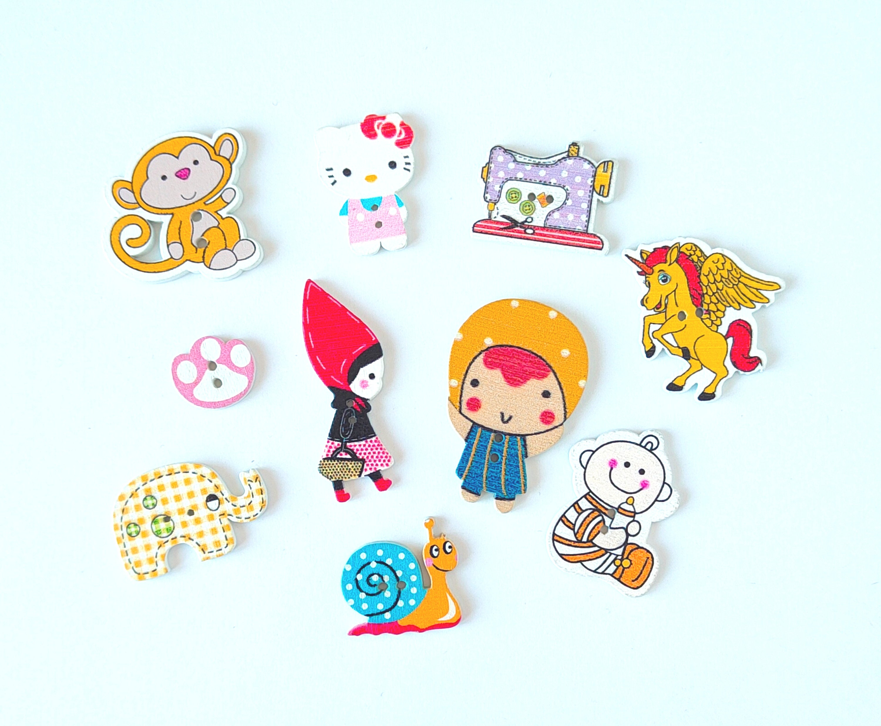 10 Pieces of CHILDREN'S BUTTONS Made of WOOD. Button for Needlework ...