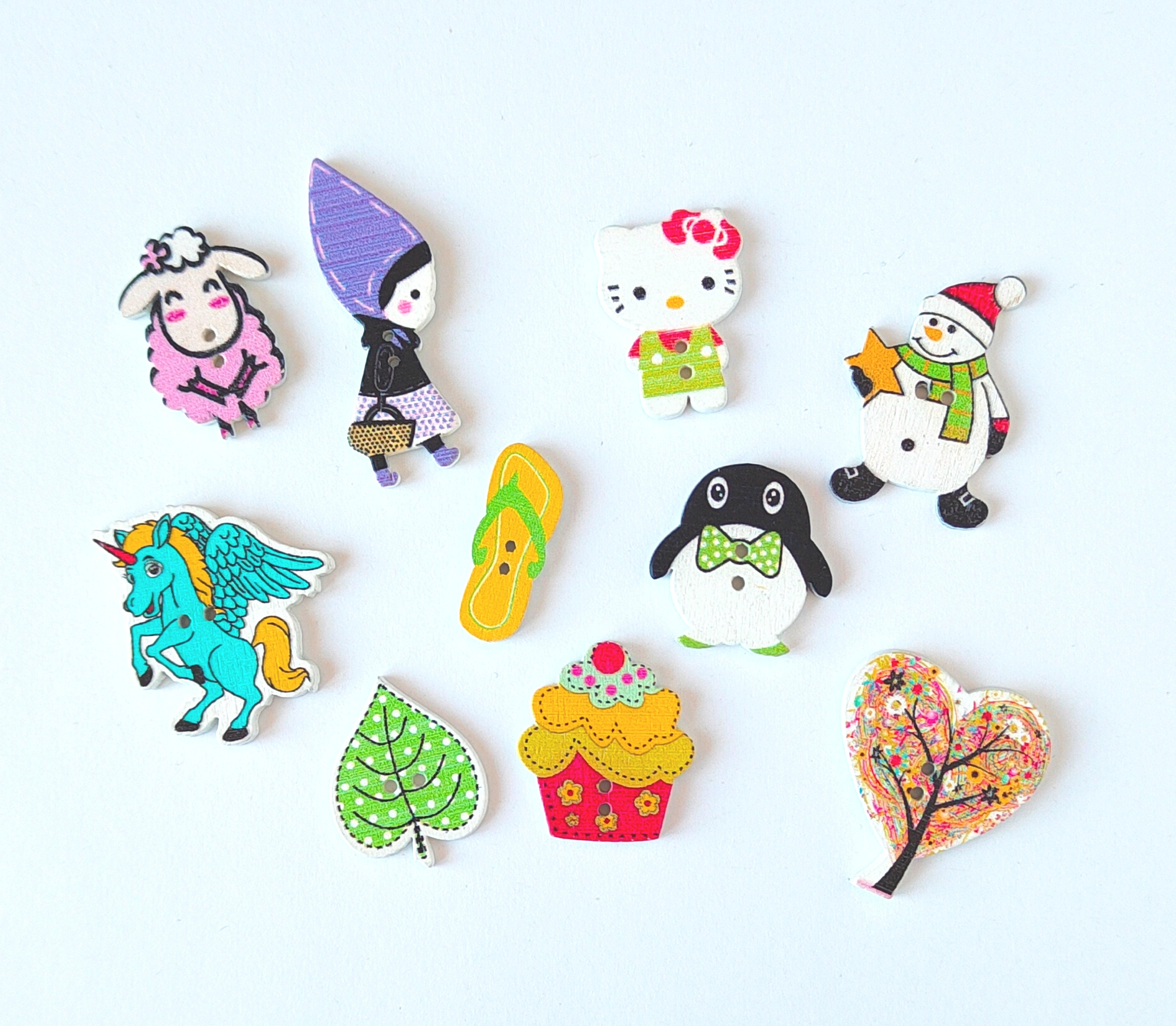 10 Pieces of CHILDREN'S BUTTONS Made of WOOD. Button for Needlework ...