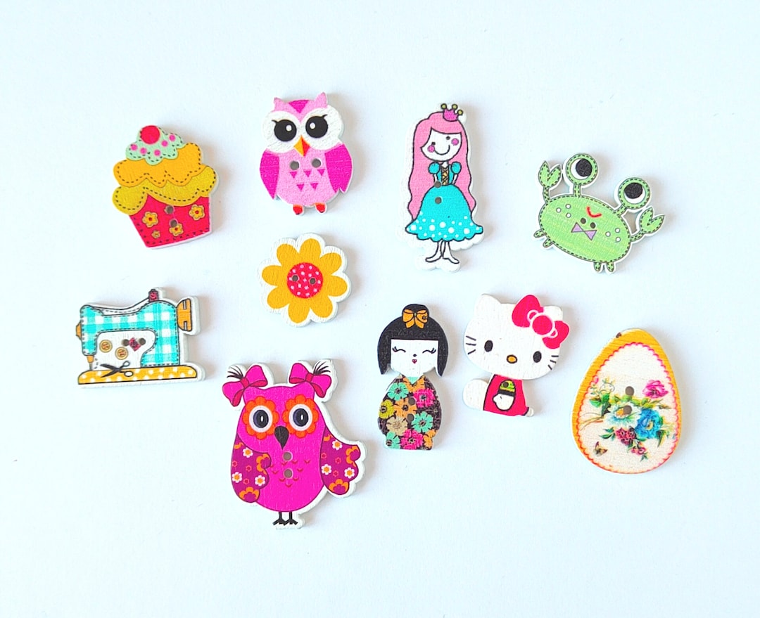 10 Pieces of CHILDREN'S BUTTONS Made of WOOD. Button for Needlework ...