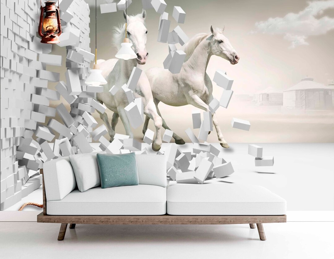 Extra Large Animals Wallpaper, 3d Peel and Stick Horses Wall Mural ...