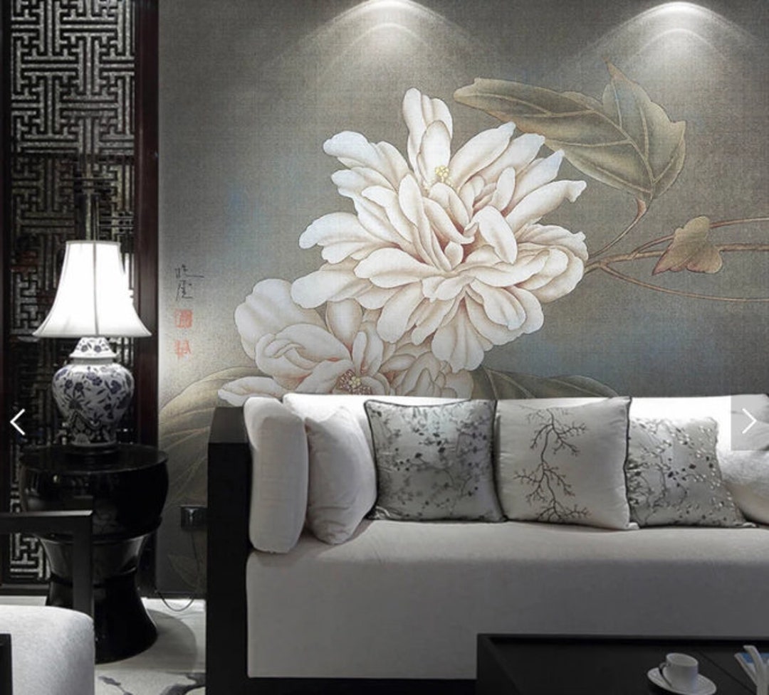 Boho Flowers Wallpaper Peel and Stick, Large Wall Flower Mural, Floral ...