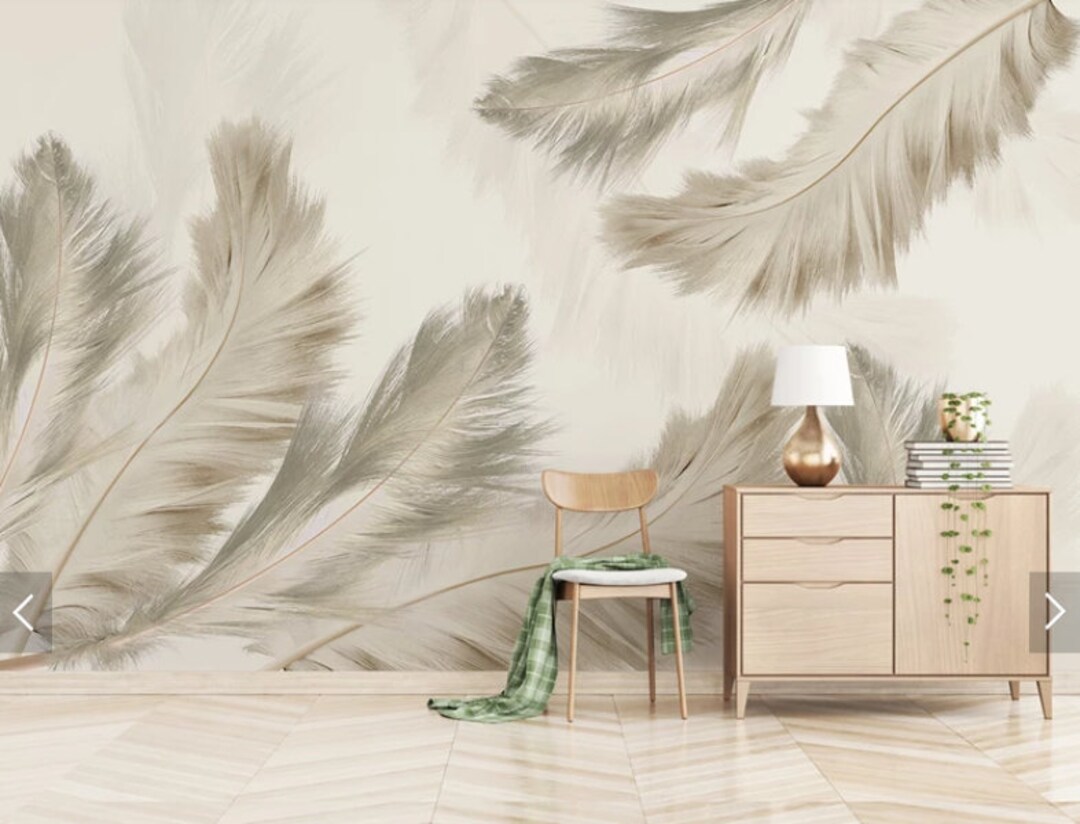 Large Feathers Peel and Stick Wallpaper, Gray Feathers Self Adhesive ...