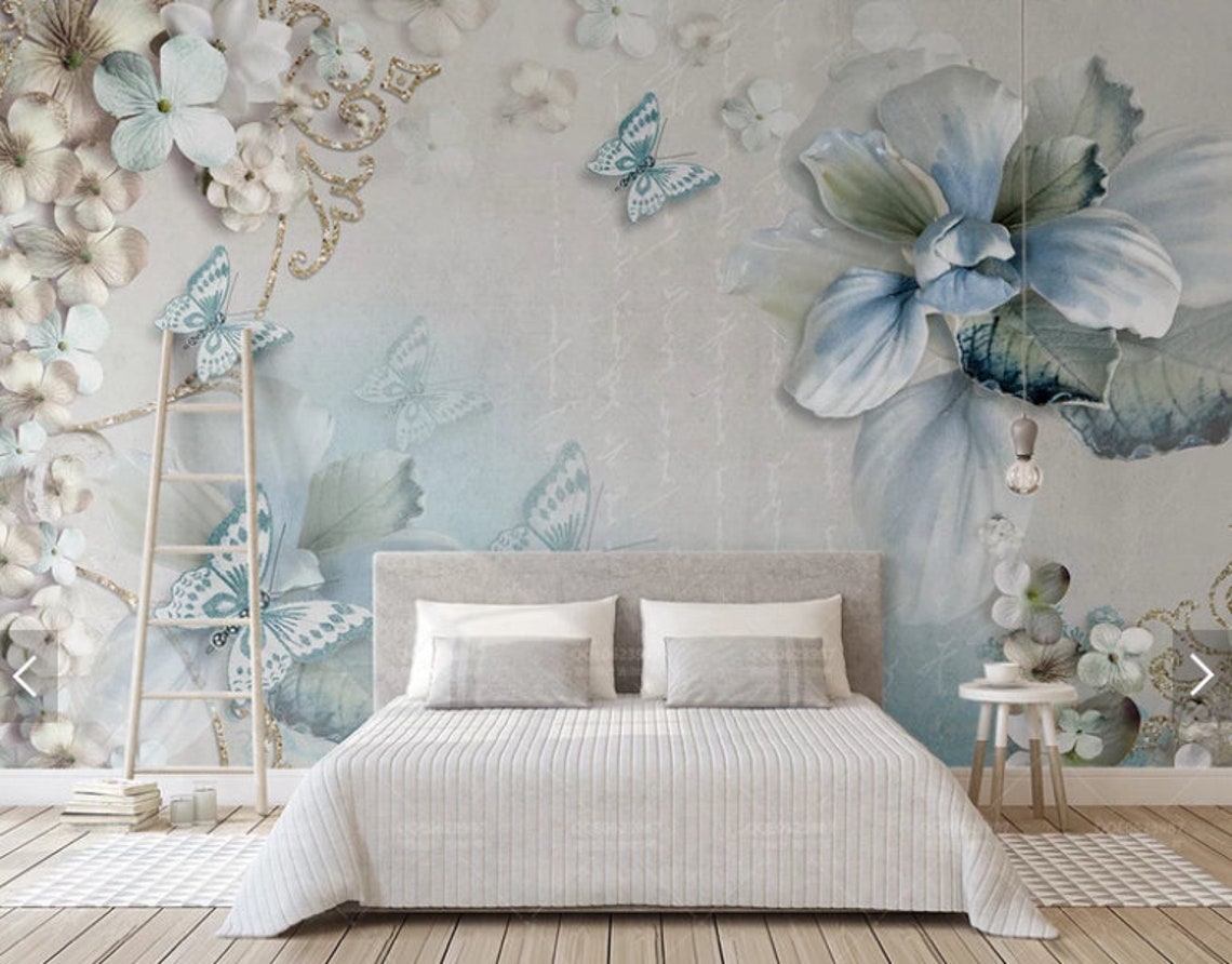 Large Wall Flower Mural Boho Flowers Wallpaper Peel and - Etsy