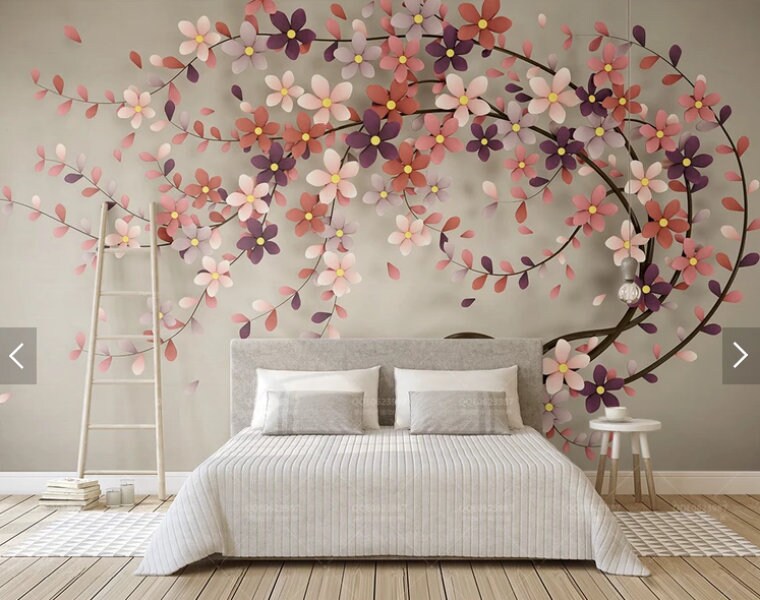 Sakura Tree Wallpaper Peel and Stick, Pink Wallpaper, Large Wall Flower ...