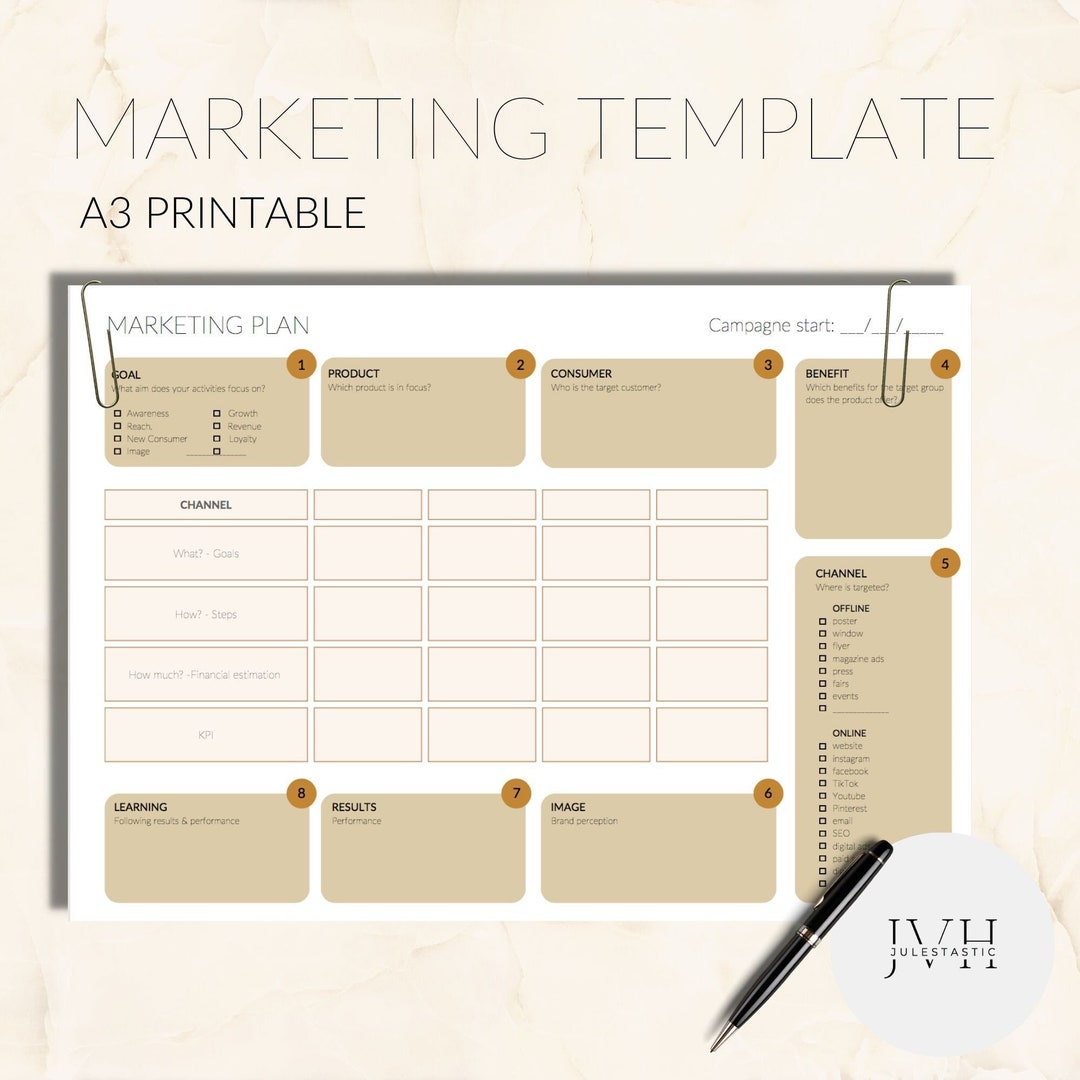 MARKETING PLAN TEMPLATE English (worksheet) in A3 Format - Etsy