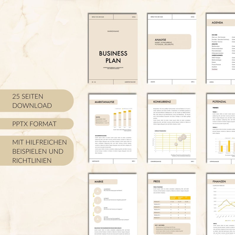 BUSINESS PLAN TEMPLATE German Template in Pptx. - Etsy
