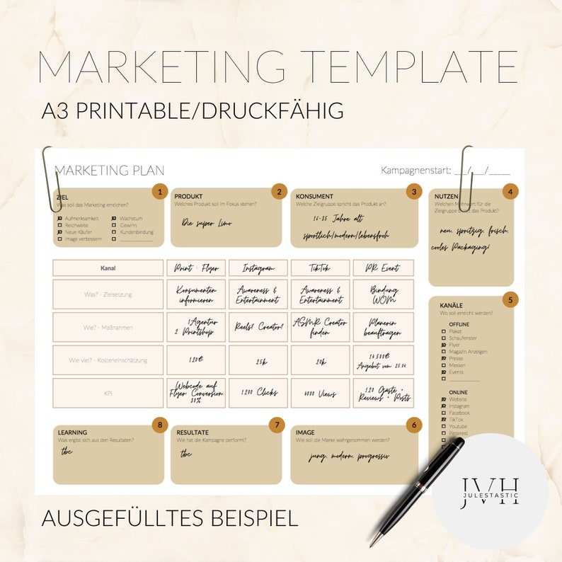 MARKETING PLAN TEMPLATE German (worksheet) in A3 - Etsy