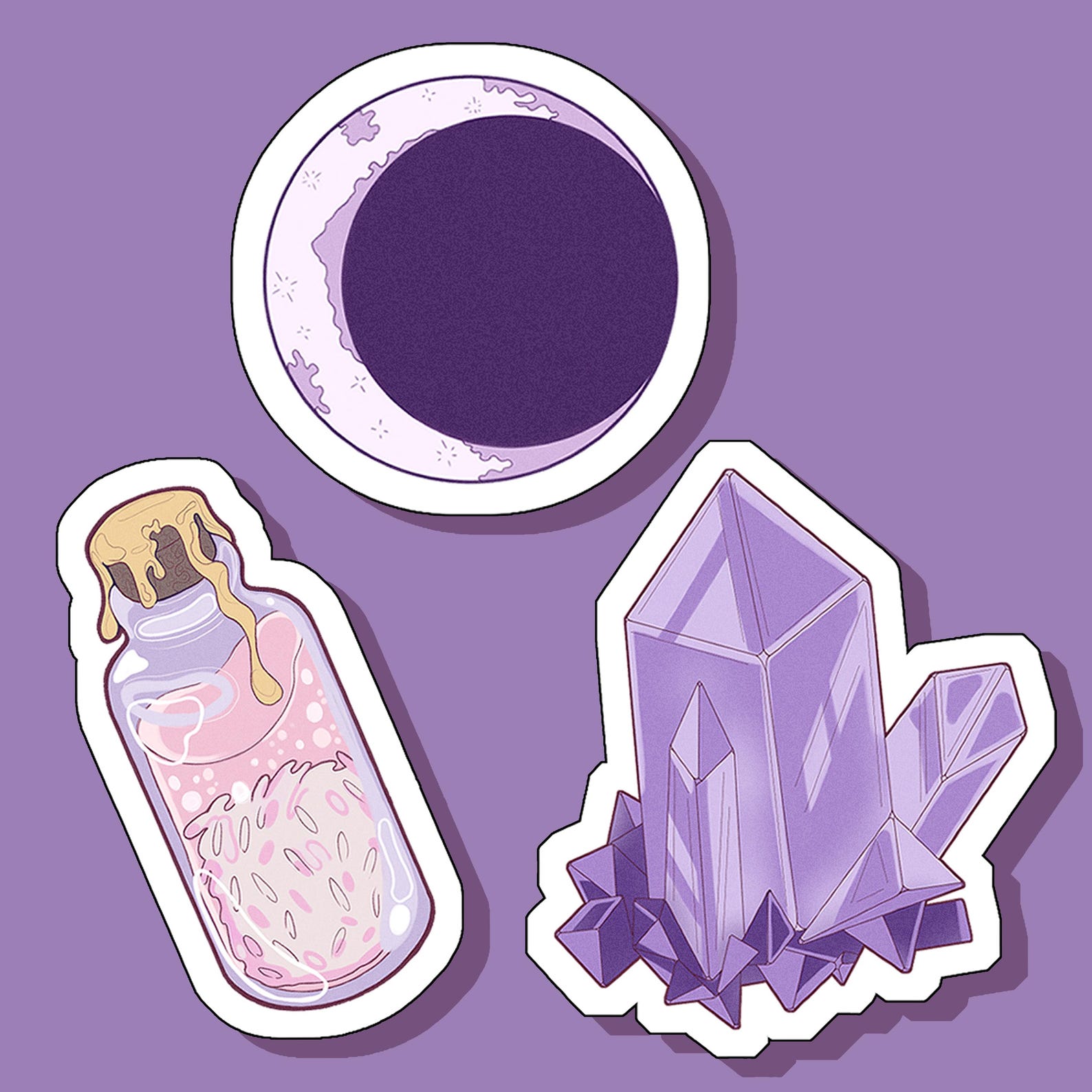 Witchy Aesthetic Stickers - Moon and Amethyst Crystal - Etsy