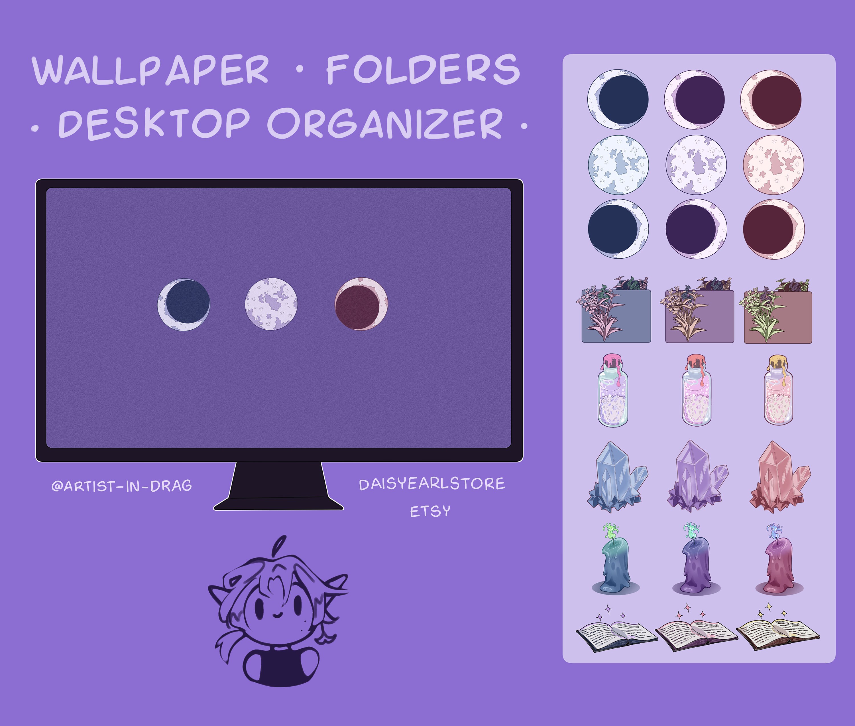 Cute Witchy Desktop Folder Icons, Mac + Windows Folders Icons ...