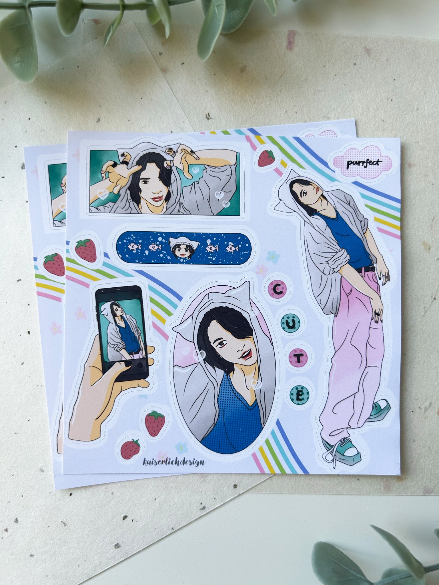 Retro Bubbling Hearts Catboy Sticker Sheet, Matter Vinyl Stickers ...