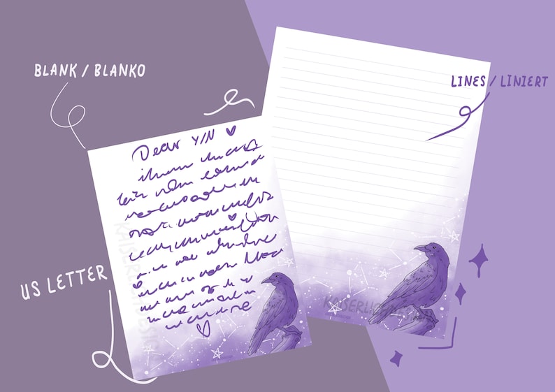 Printable 'raven' Letter Paper US Letter + Letter Lines + Blank | Self ...