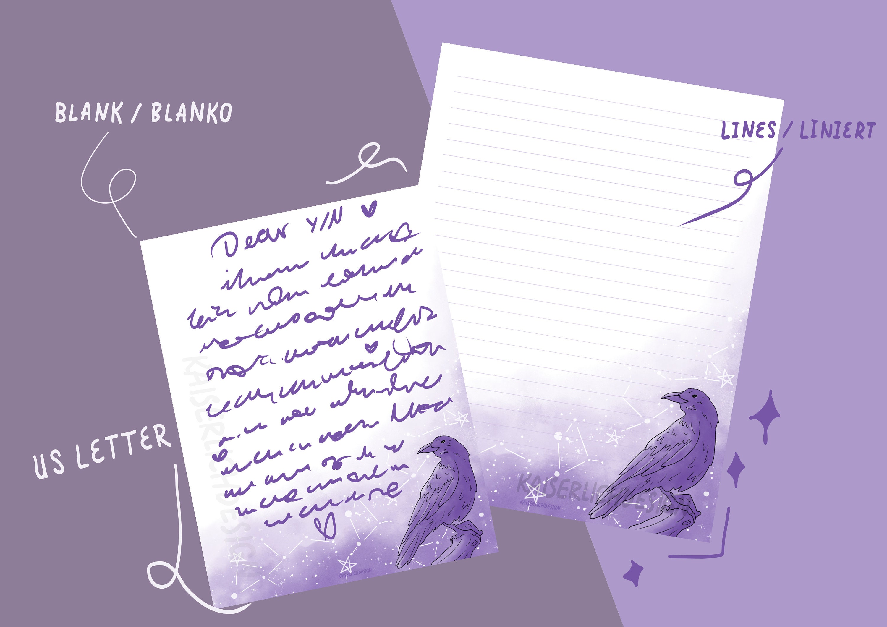 Printable 'raven' Letter Paper US Letter + Letter Lines + Blank | Self ...