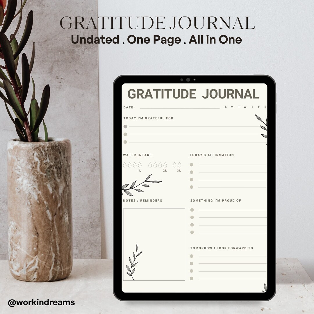 Gratitude Journal Digital Journal Printable Journal 1 Page Printable ...