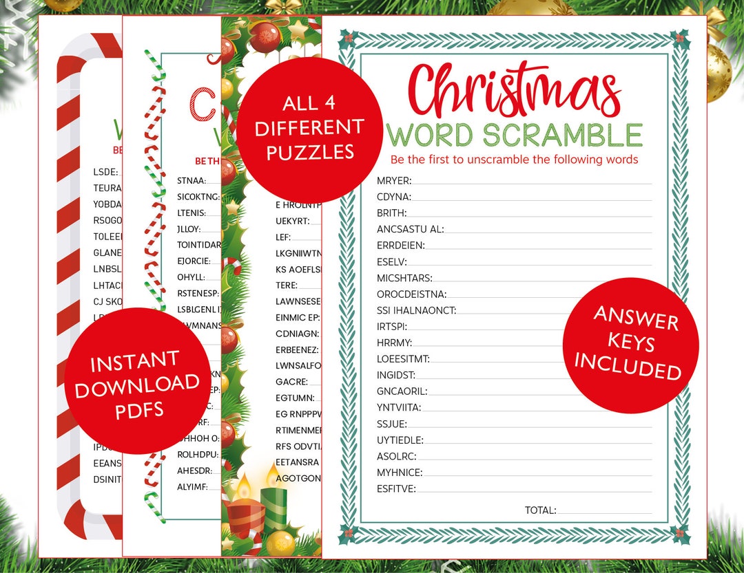 INSTANT DOWNLOAD 4 Christmas Word Scramble Fun Christmas Family Game ...