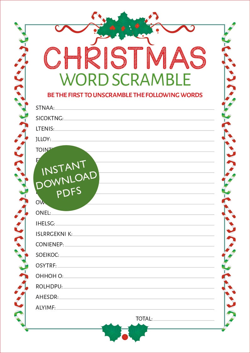 INSTANT DOWNLOAD 4 Christmas Word Scramble Fun Christmas Family Game ...