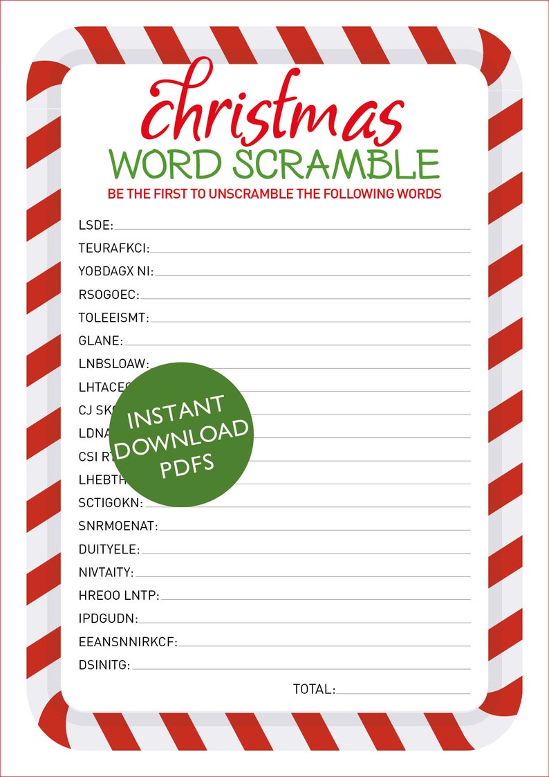 INSTANT DOWNLOAD 4 Christmas Word Scramble Fun Christmas Family Game ...