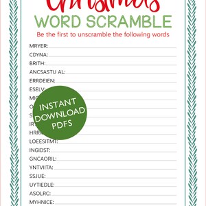 INSTANT DOWNLOAD Printable Christmas Word Scramble Game Family Party ...