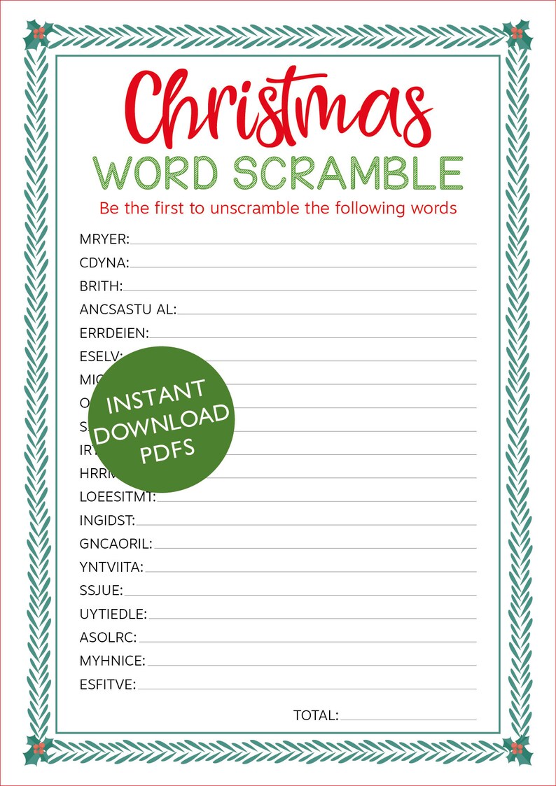 INSTANT DOWNLOAD Printable Christmas Word Scramble Game Family Party ...