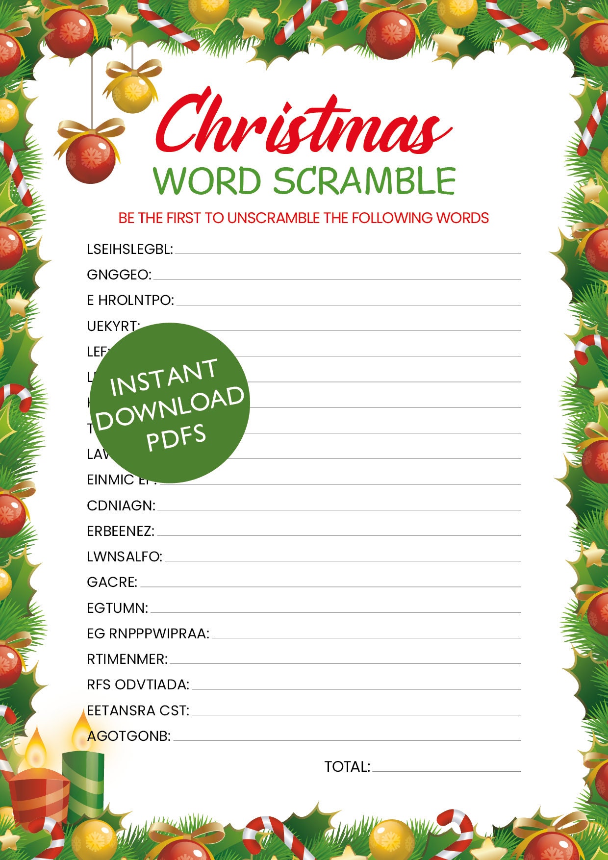 INSTANT DOWNLOAD 4 Christmas Word Scramble Fun Christmas Family Game ...