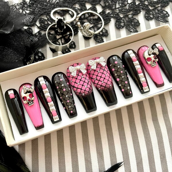 Goth Press on Nails Pink - Etsy