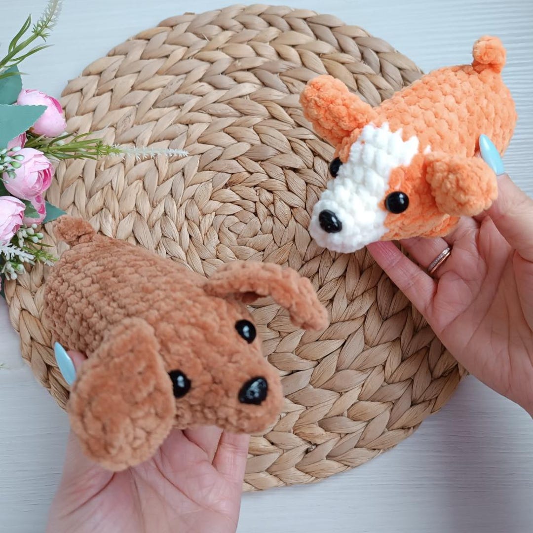 No Sew Crochet Pattern Corgi Dog Plush Crochet Dachshund Plush Cute Kawaii Crochet Keychains ...