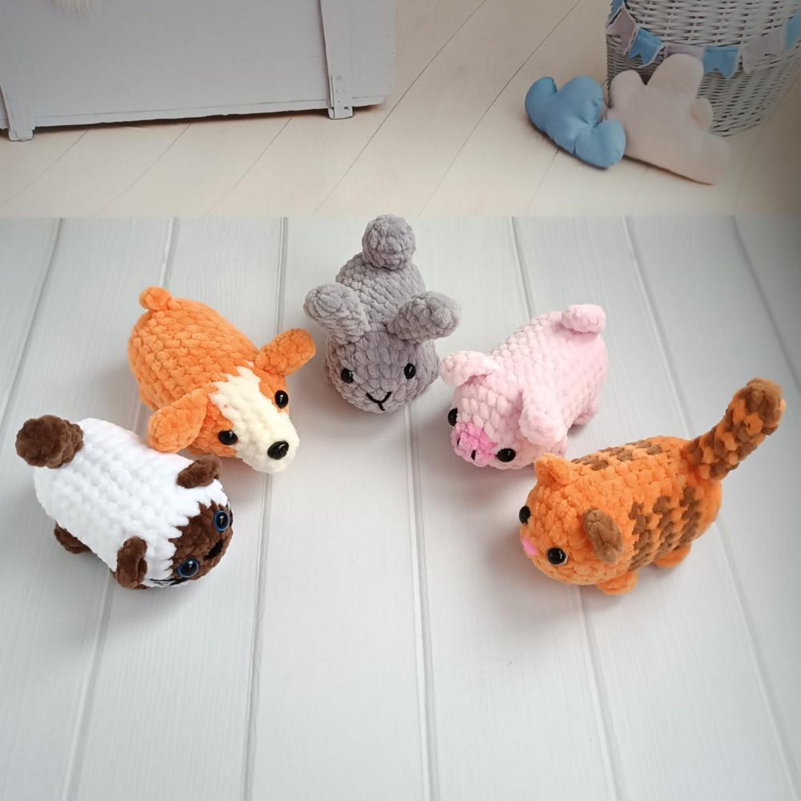 Crochet Pattern Set of 5 Toys: Pig, Bunny, Dog, Cat Siamese and Ginger ...