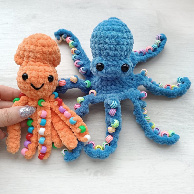 Sensory Octopus & Squid Crochet Patterns Beaded Fidget Toys No Sew ...