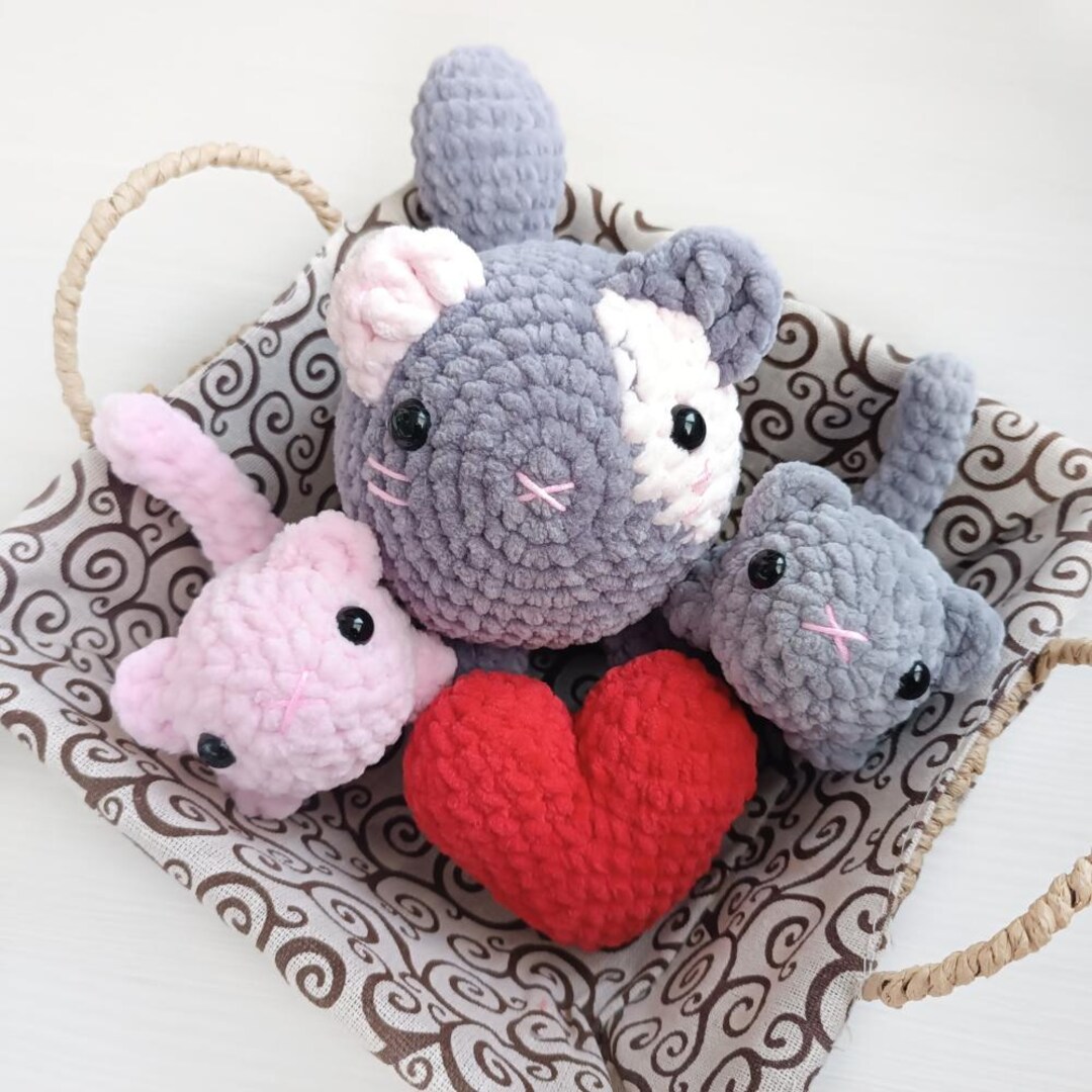 Cat Plush Family No Sew Crochet Pattern Cute Loaf Cats Plushies ...