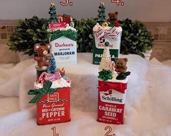 Vintage Handmade Christmas Decorated Spice Tins - Etsy
