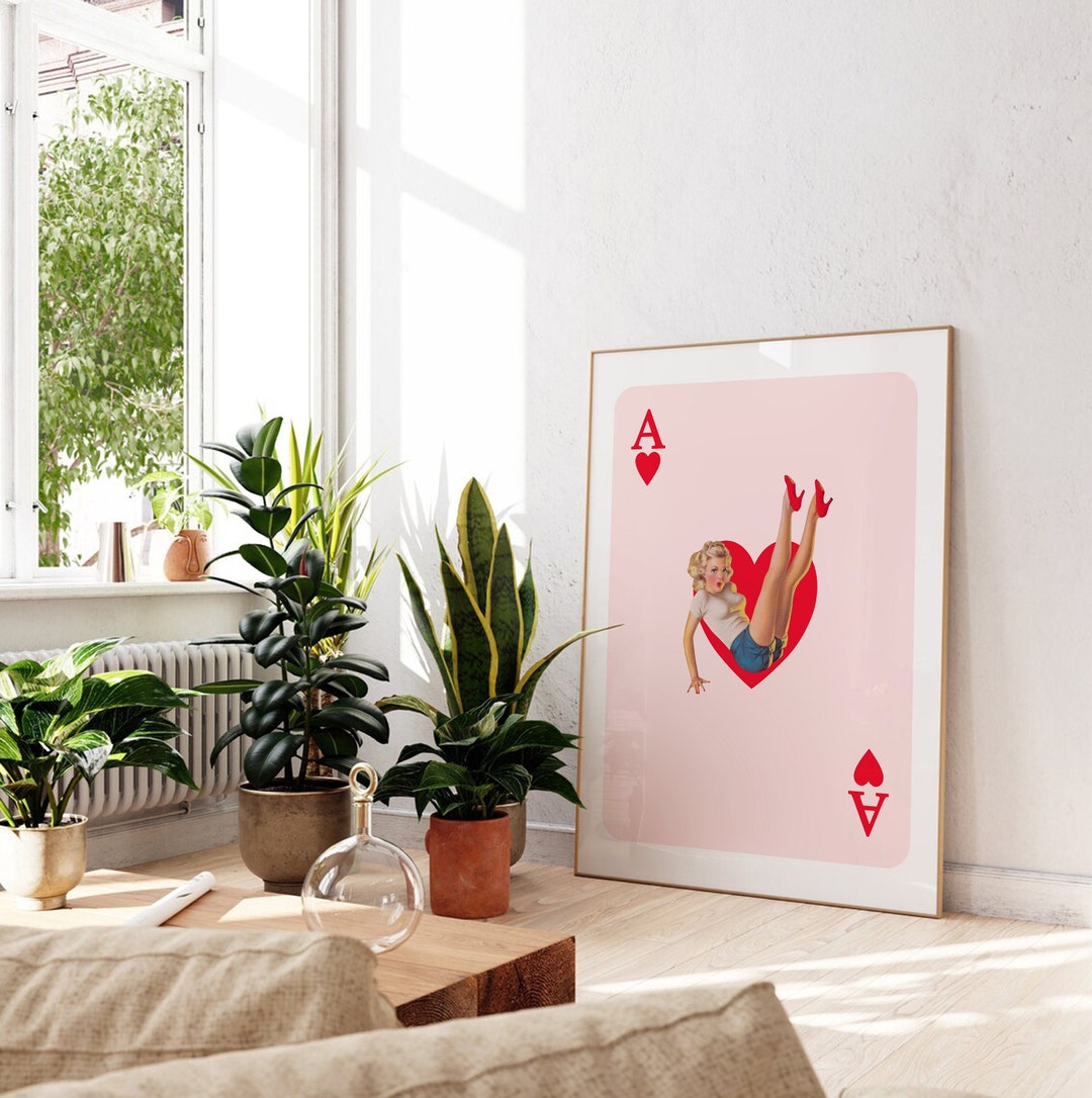 Ace Card Poster, Ace of Hearts Poster, Funky Art Print, Retro Trendy ...