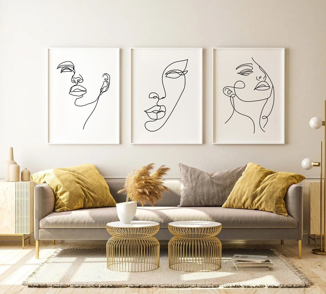 Set of 3 Prints Line Art Printable Set of 3 Wall Art Line - Etsy