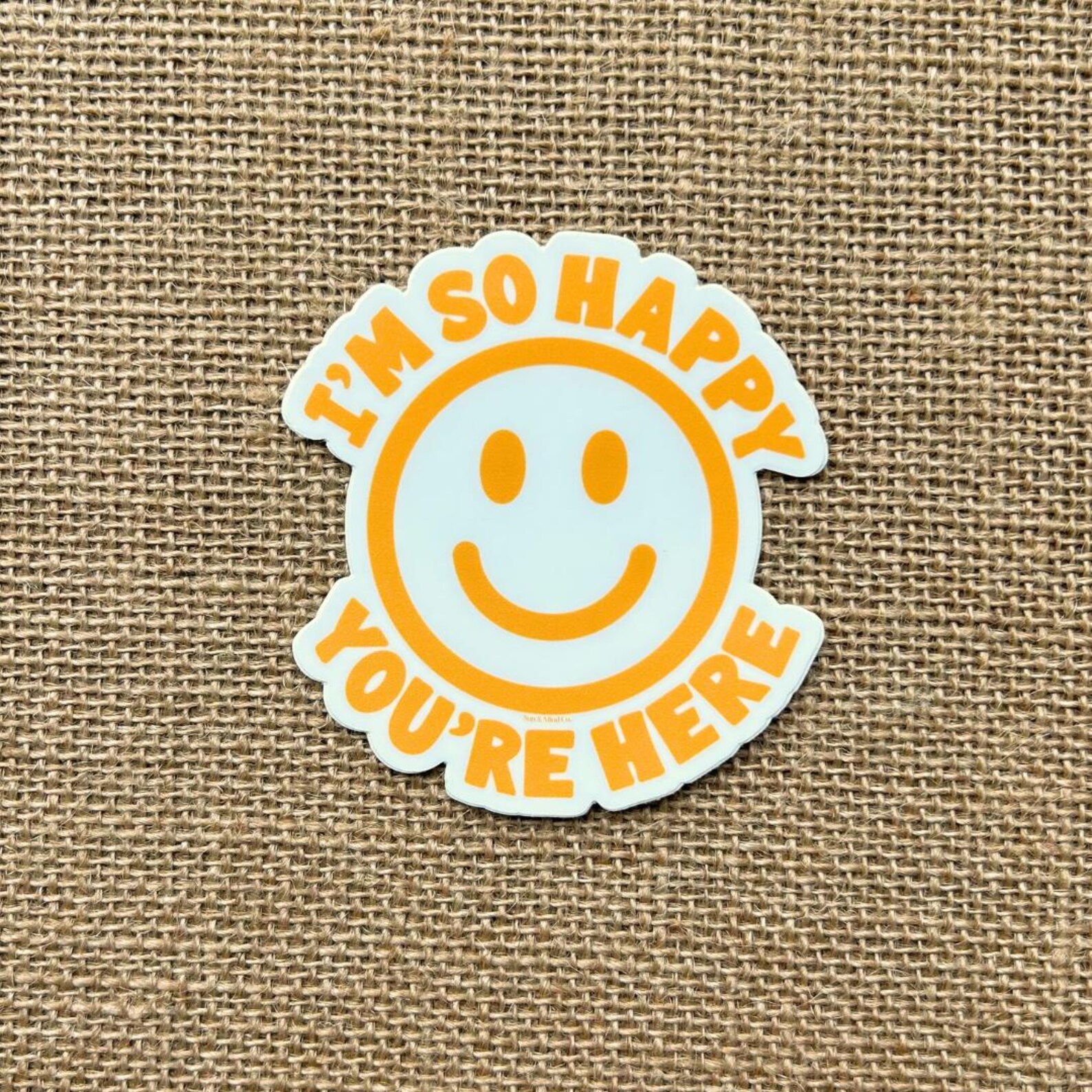 I'm so Happy You're Here Yellow Smiley Sticker | Matte Vinyl Decal for ...