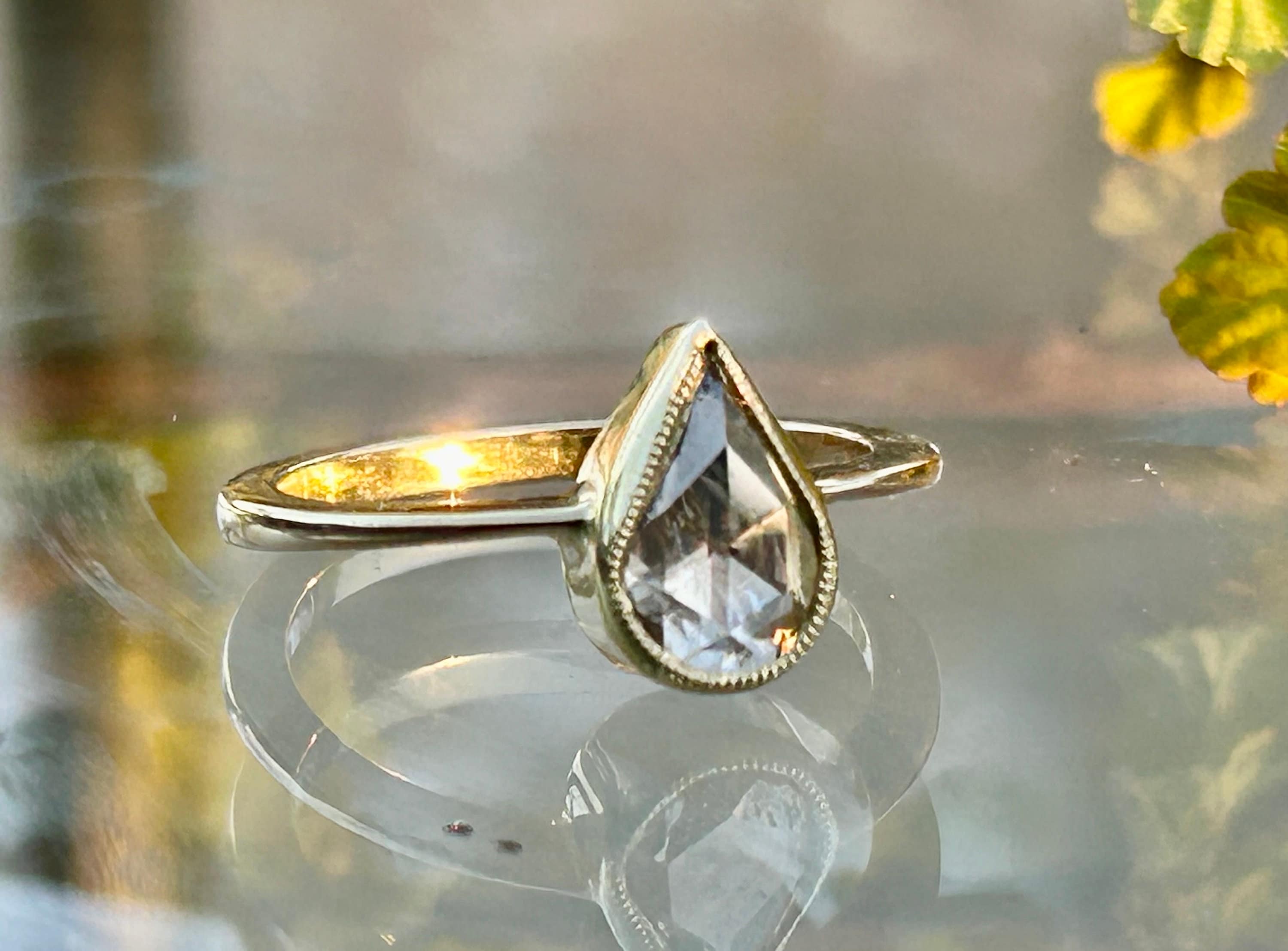 Rose cut pear diamond ring store