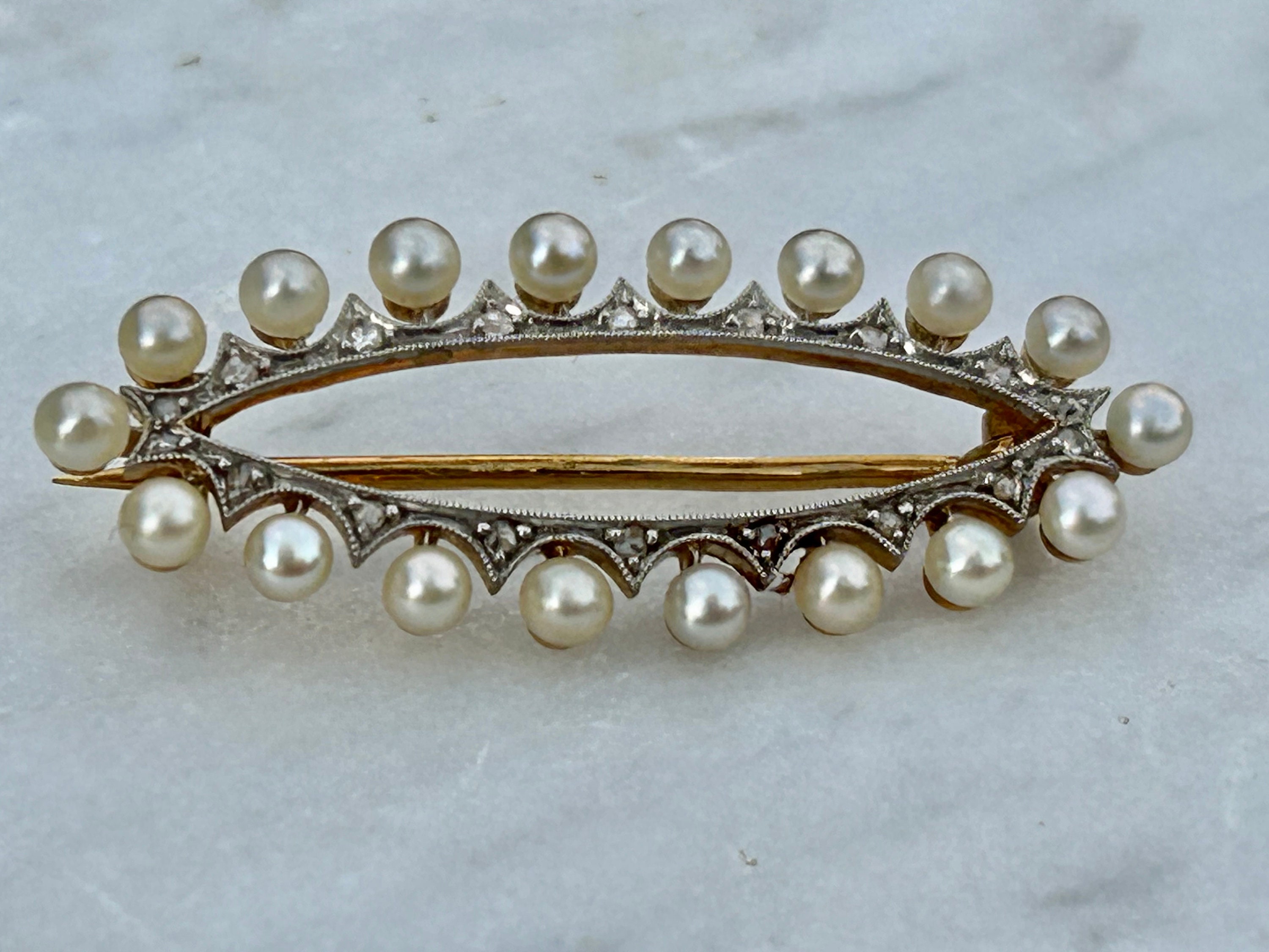 Antique Art Deco Pearl and Diamond 18ct Brooch With Enclosed Gold Back ...