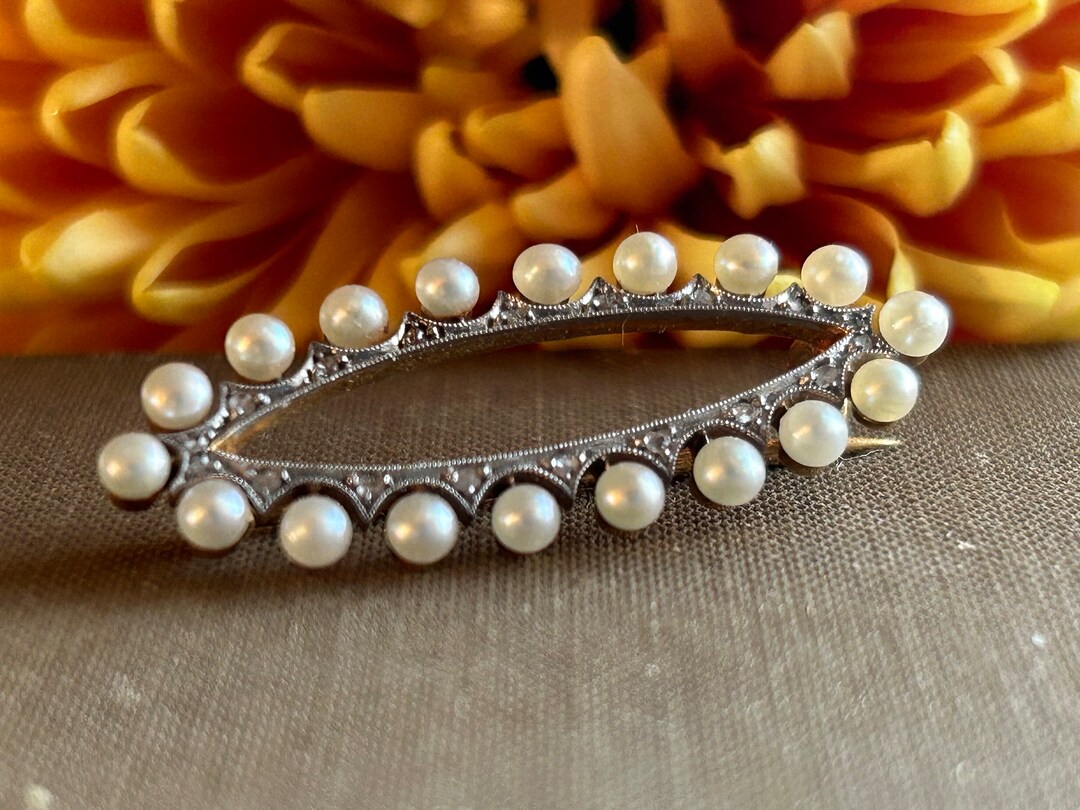 Antique Art Deco Pearl and Diamond 18ct Brooch With Enclosed Gold Back ...