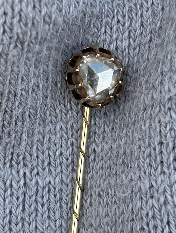 Antique Victorian Rose Cut Pear Diamond Stick Pin 10k… - Gem