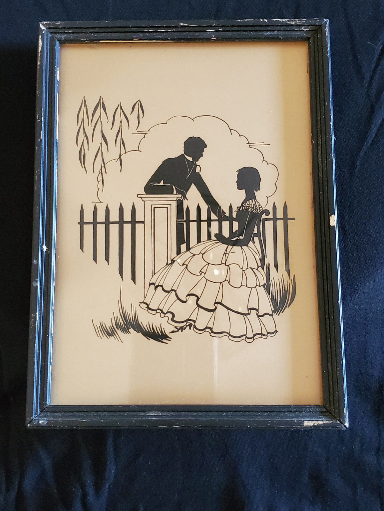 Vintage Silhouette Picture in Frame "courting Couple" 7.5"x5.5" - Etsy