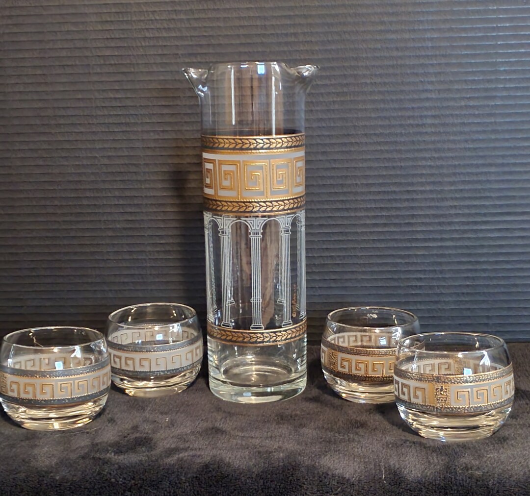 Vintage Signed Culver Cocktail Set Greek Key Pattern Double Spouted ...