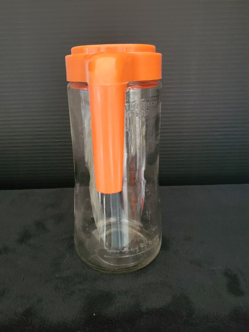 Vintage TANG Glass Pitcher With Orange Plastic Lid and Handle - Etsy