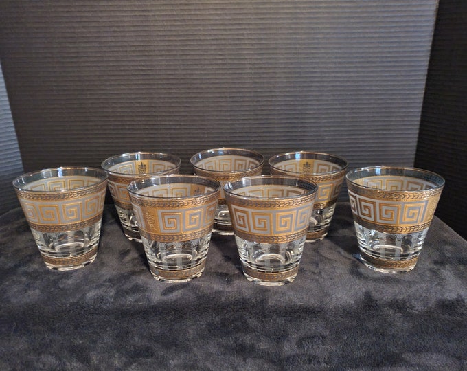 Vintage Signed Culver Greek Key Pattern Cocktail Glasses Set of 7 - Etsy