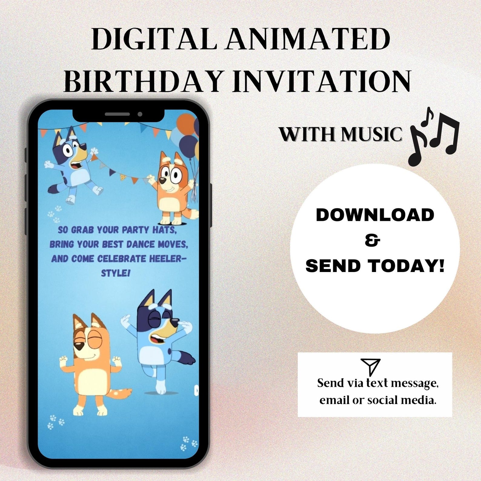Bluey Birthday Invitation Video With Music | Digital Bluey Themed Boy ...