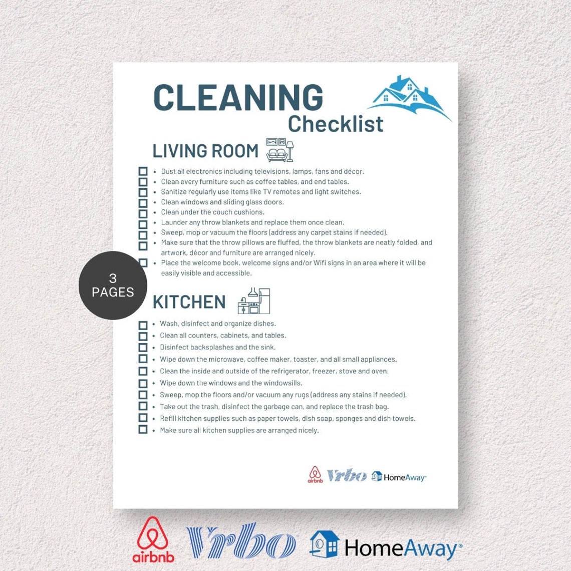 Airbnb/vrbo Cleaning Checklist, Short Term Rental Printable Cleaning ...