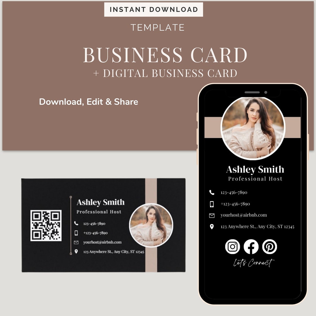 Business Card Template With QR Code | Editable and Printable Canva ...