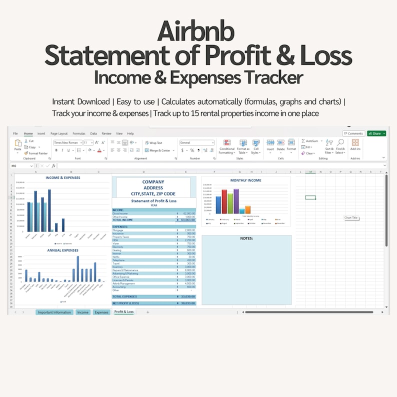 Airbnb Income and Expense Tracker: Excel Template (digital Download) - Etsy