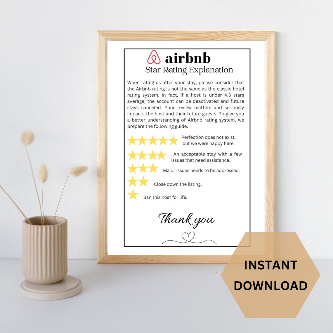 Airbnb Star Rating Explanation Sign: Short Term Rental Guide (digital ...