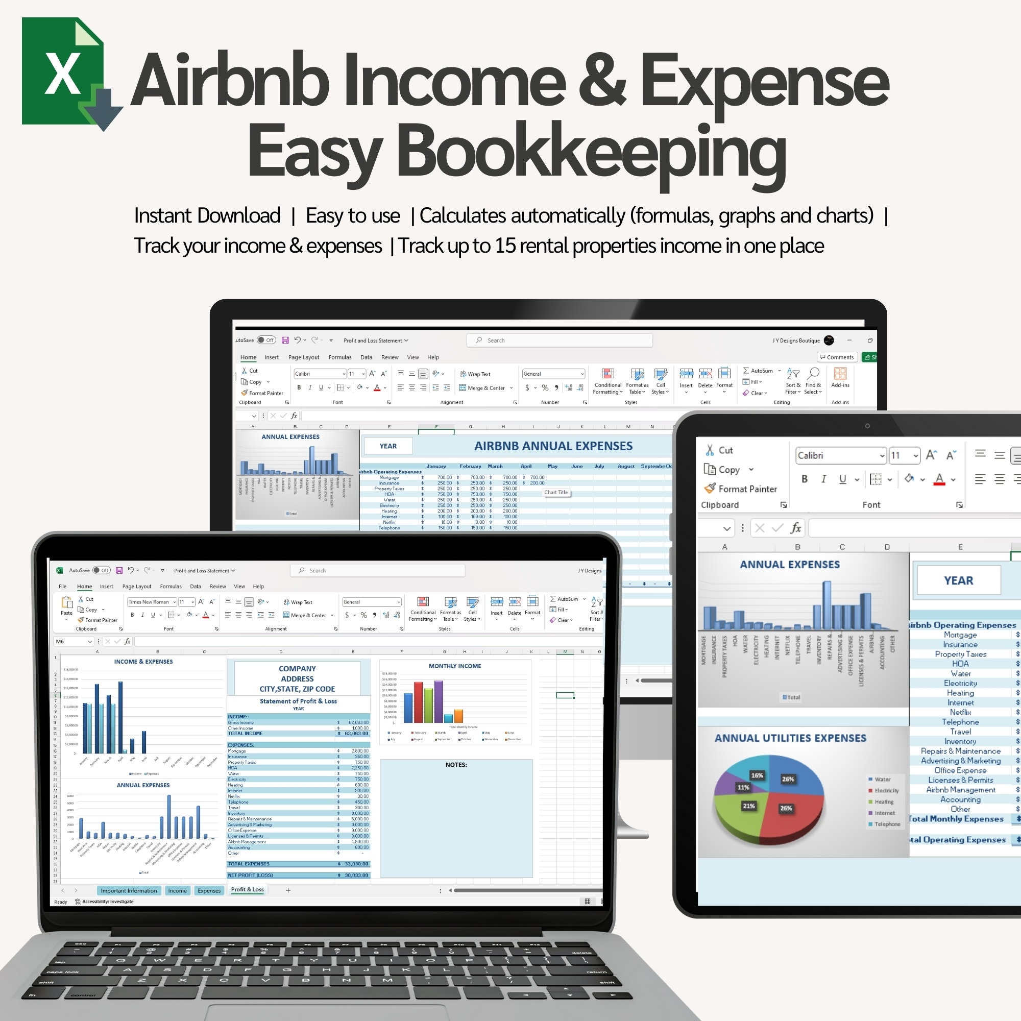 Airbnb Income and Expense Tracker Excel Spreadsheet Template, Short-term Vacation Rental Profit ...