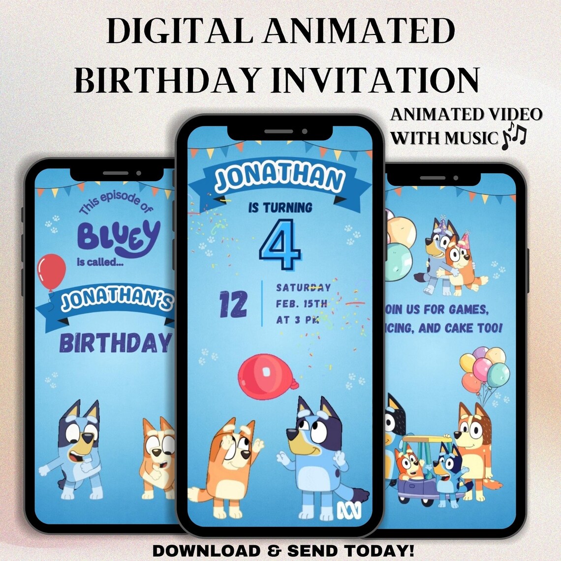 Bluey Birthday Invitation Video With Music | Digital Bluey Themed Boy ...