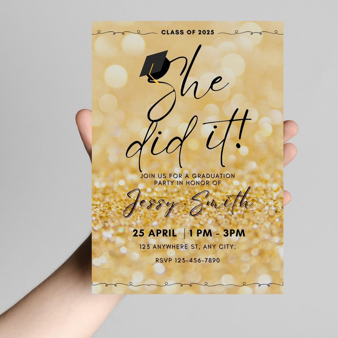 Class of 2025 Graduation Invitation: Elegant Gold Design (editable ...